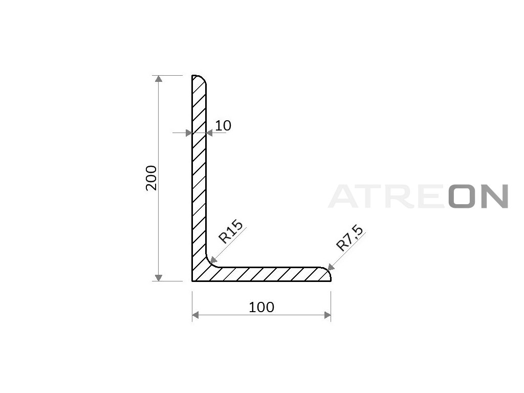 L profil 200x100x10 z kategórie L profily – SKLADOM | ATREON.sk