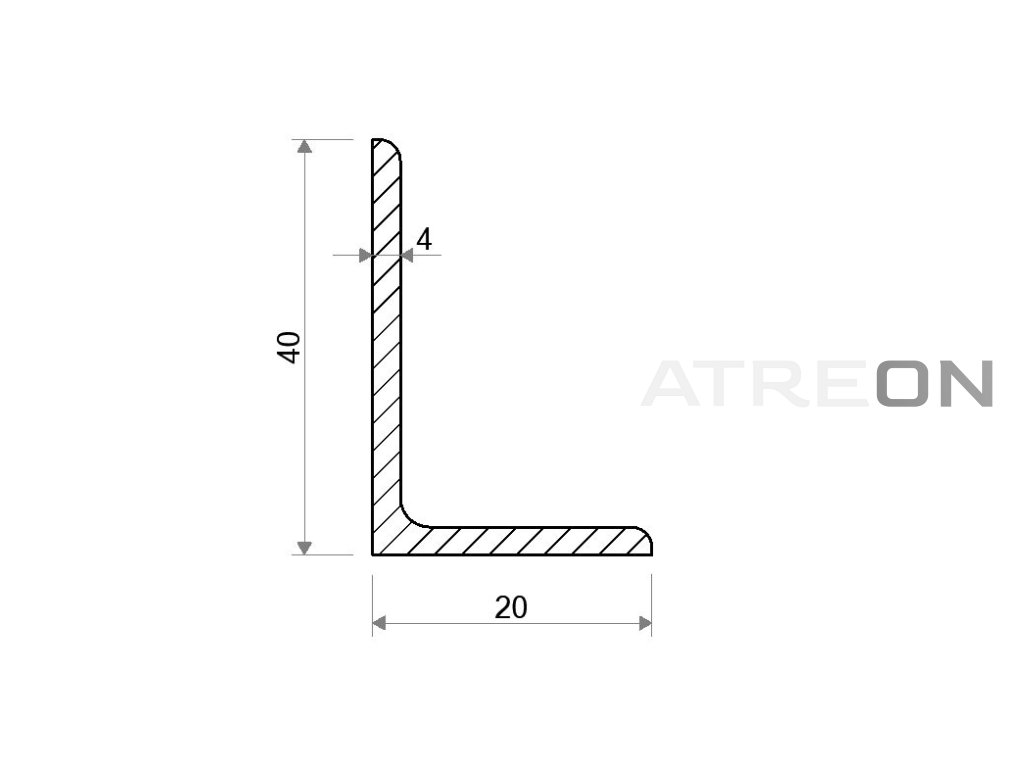 L profil 40x20x4 z kategórie L profily – SKLADOM | ATREON.sk